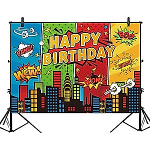 5x3ft Superhero Theme Backdrop for Children Boys Super Heros Comic Skyline Happy Birthday Party Supplies Decoration Baby Shower Backdrop Hero City Banner Decor Photography Backdrop