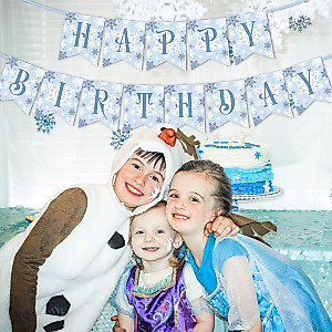 Snowflake Frozen Birthday Banner, Winter Wonderland 1st 2nd 3rd Birthday Party Decorations Snowflake Frozen Theme Party Christmas New Year Supplies