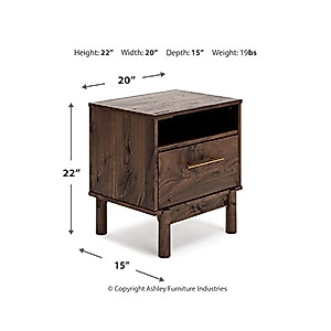 Signature Design by Ashley Calverson Modern 1 Drawer Nightstand with Open Cubby, 21.18" Tall, Dark Brown