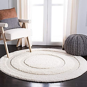 SAFAVIEH Florida Shag Collection Area Rug - 8' x 10', Creme & Creme, Border Design, Non-Shedding & Easy Care, 1.2-inch Thick Ideal for High Traffic Areas in Living Room, Bedroom (SG454-1111)