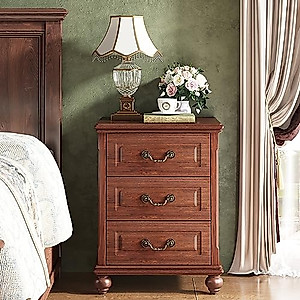 LITTLE TREE Nightstand with 3 Drawers Mid-Century Modern Night Stand with Storage, Traditional Antique Bedside Bedroom, Wood Side End Table for Living Room, Cherry