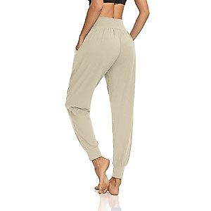 DIBAOLONG Womens Yoga Joggers Loose Workout Sweat Pants Comfy Lounge Pants with Pockets Apricot XL
