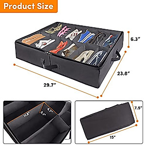 ORLANG Under Bed Shoe Storage Set of 2, Shoe Organizer Under Bed Fits 24 Pairs,Underbed Shoe Storage with Clear Window and 2 Sturdy Handles and Sturdy Zipper,breathable Materials (Grey)