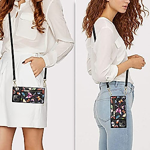 HOGGU Crossbody iPhone 14 Case Wallet with Card Holder, Floral Leather iPhone 14 Crossbody Case with Strap, Kickstand, Zipper Purse, Protective Square Phone Case Cover for Women Girls-Butterfly