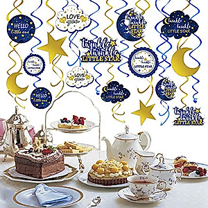 30pcs Twinkle Twinkle Little Star Baby Shower Birthday Hanging Swirls Decorations, Moon and Stars Baby Shower Birthday Party Foil Swirls Decor Supplies