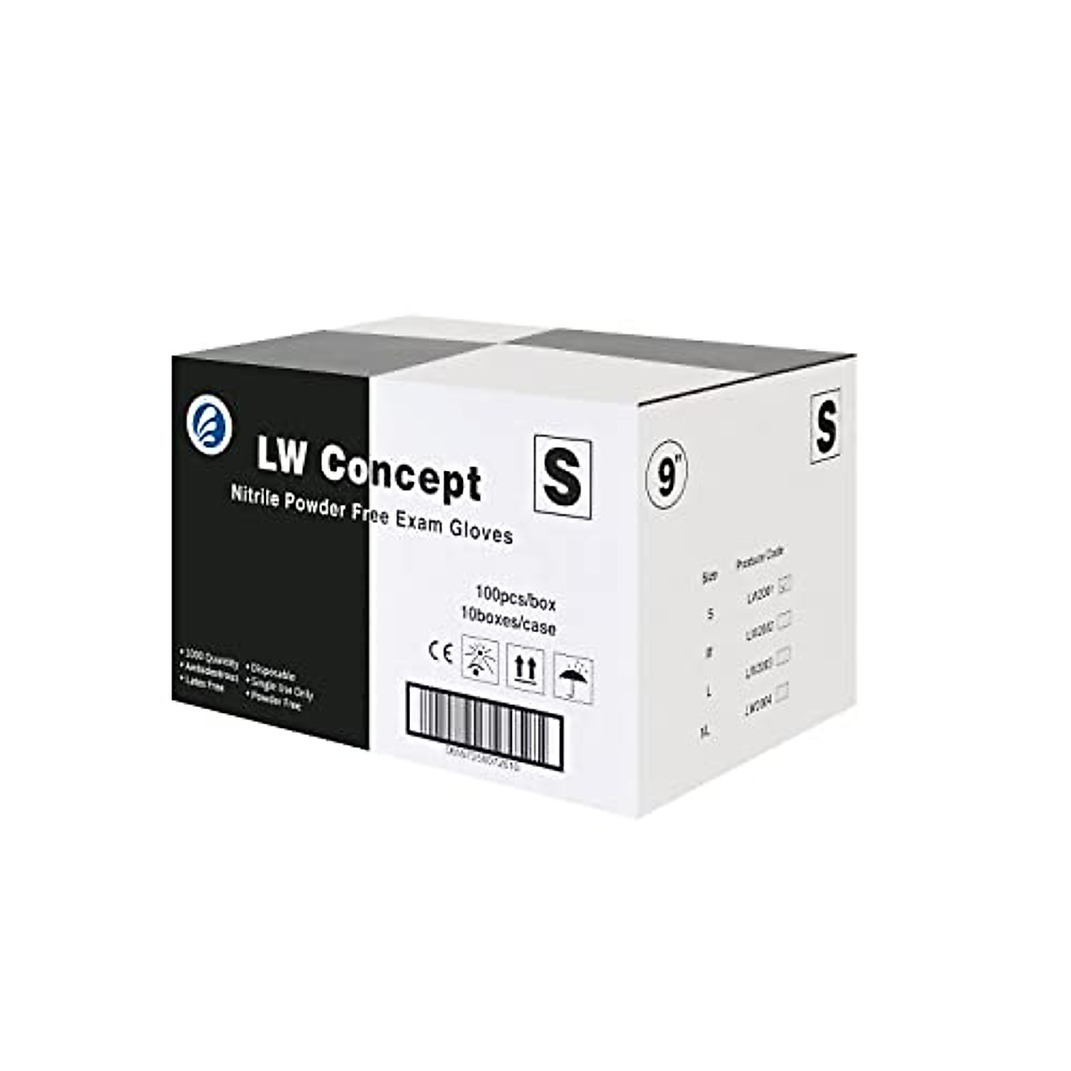 LW Concept Disposable Nitrile Gloves, Chemical Resistant, Powder-Free, Latex-Free, Non-Sterile, Food Safe, 5 Mil, Black, 1000-Count (Small)