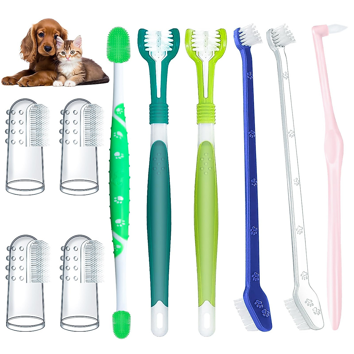 10 Pack Toothbrush for Dogs Dog Tooth Brushing Kit, Three Sided Dog Tooth Brush Double Headed Dog Toothbrush Puppy Tooth Brushing Kit Silicone Dog Finger Toothbrush Cat Toothbrush for Pet Dental Care