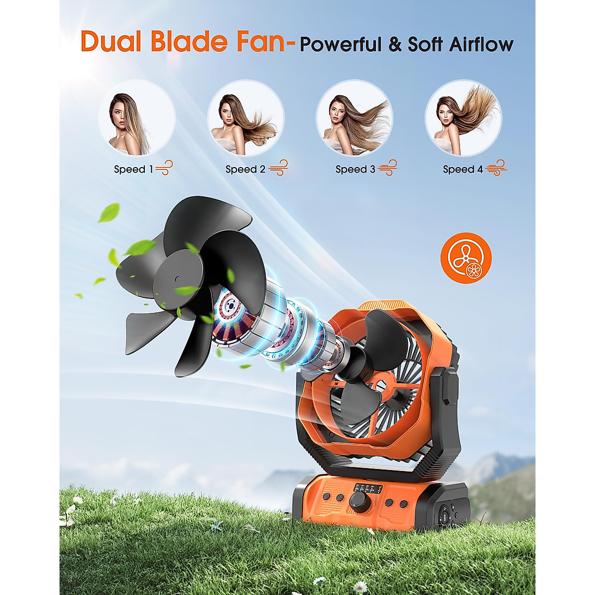 Peouix Portable Rechargeable Camping Fan - 20000mAh Cordless Battery Powered Fan with LED Lantern, Remote Auto Oscillating USB C Table Battery Operated Tent Fan for Travel Outdoor Beach