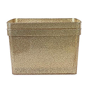 Isaac Jacobs Large Glitter Storage Bin (14” x 11.5” x 8.75”) Set w/Cut-Out Handles, Plastic Organizer, Multi-Functional, Home Storage Solution, Kids Playroom, Bedroom, Closet (2, Gold)