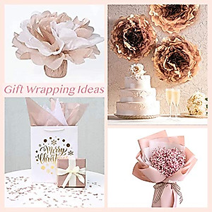 UNIQOOO 60 Sheets Assorted Metallic Rose Gold Pink Gift Wrapping Tissue Paper Bulk, Recyclable Durable, for Gift Bag Box Wrapping Crafts DIY, Wedding Birthday Party Favors, Tassel,Confetti, 20X26 Inch