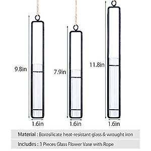 Hanging Glass Planter Water Iron Art Hydroponic Vase Transparent Test Tube Flower Hanging Bottle Home Decoration (3pcs-S,M,L)