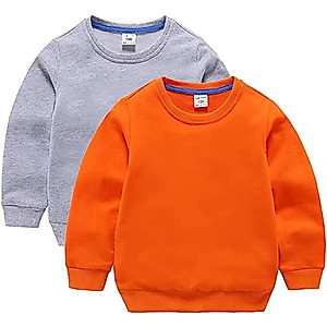 Kids Baby Boy Girl Crewneck Long Sleeve Pullover Tops Blouse Toddler Solid Cotton Sweatshirt T-Shirt for 1-8 Years (2 Pack(Orange+Gray),6 Years)