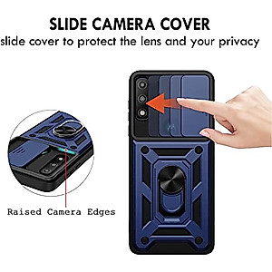 Suyomo for Oneplus Nord N20 5G Case with Tempered Glass Screen Protector [2Pcs],1+ Nord N20 Heavy Duty Case with Camera Cover Ring Holder Stand Shockproof Dual-Layer Protection Phone Case (Blue)