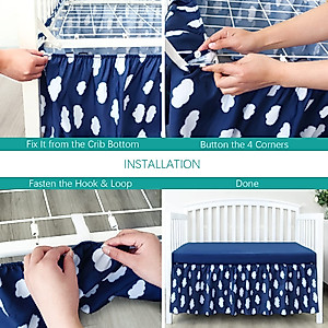 Crib Skirt Fit Standard Crib or Toddler Bed with Adjustable Straps Easy On/Off Pleated Dust Ruffled up to 14" Drop Cute Print for Girls and Boys Crib Bed Skirt Machine Washable