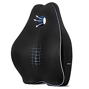 Okayday Ergonomic Lumbar Support Pillow for Office Chair Car Seat Orthopedic Memory Foam Back Cushion with Breathable Mesh Cover, Relieve Back Pain & Improve Posture, Spinal Alignment (Black)