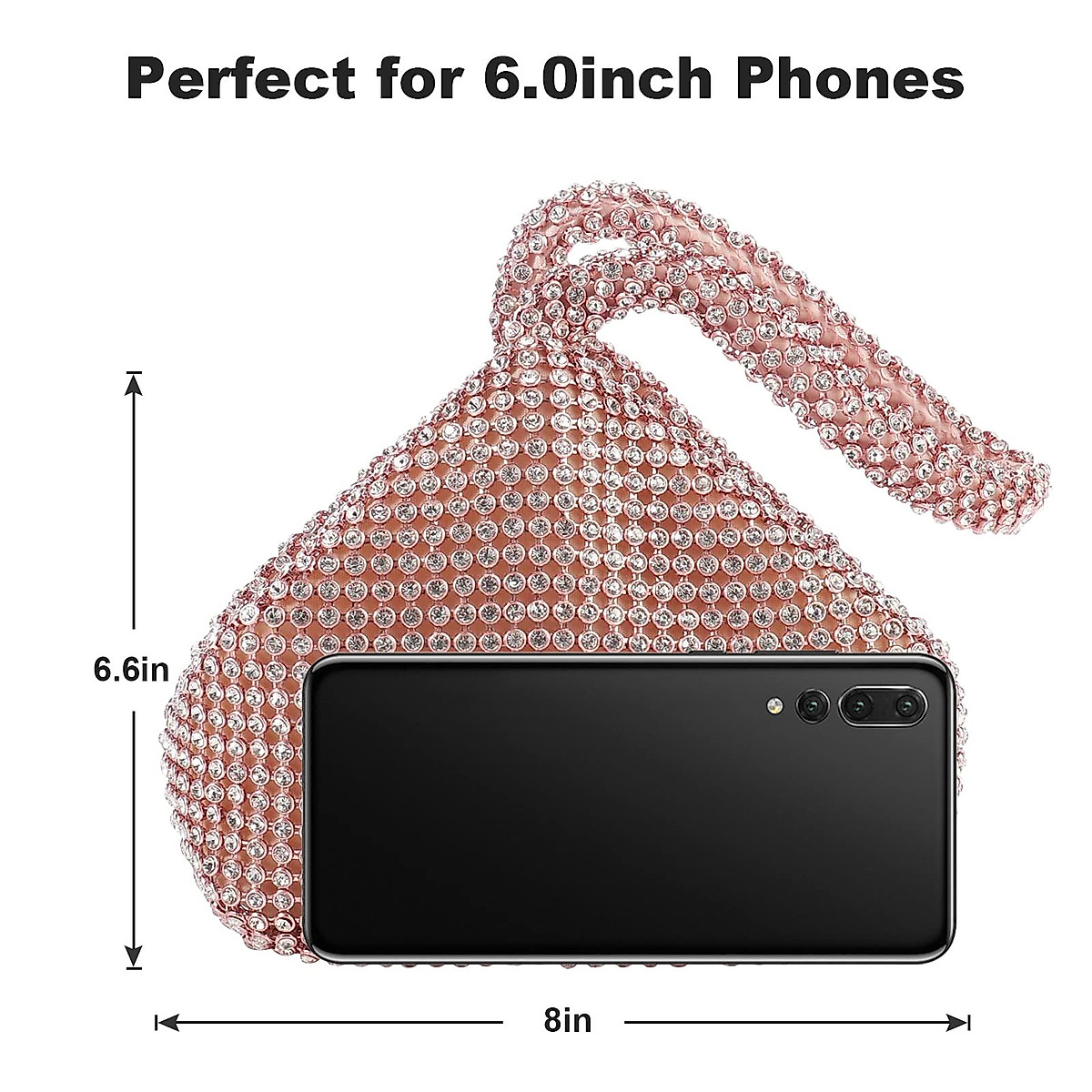 ele ELEOPTION Women Rose Gold Clutch Rhinestone Purse Bling Evening Bag Triangle Women's Wedding Purse for Party Cocktail for 6.0 inch Phones