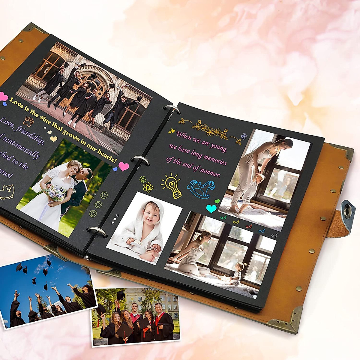 ZEEYUAN Leather Scrapbook Album 60 Pages Love Memory Photo Album 8.5x11 inch, Travelling Journal Scrap Book Family Scrapbook Scrapbooking Supplies Kits Gift for Couples Anniversary Wedding