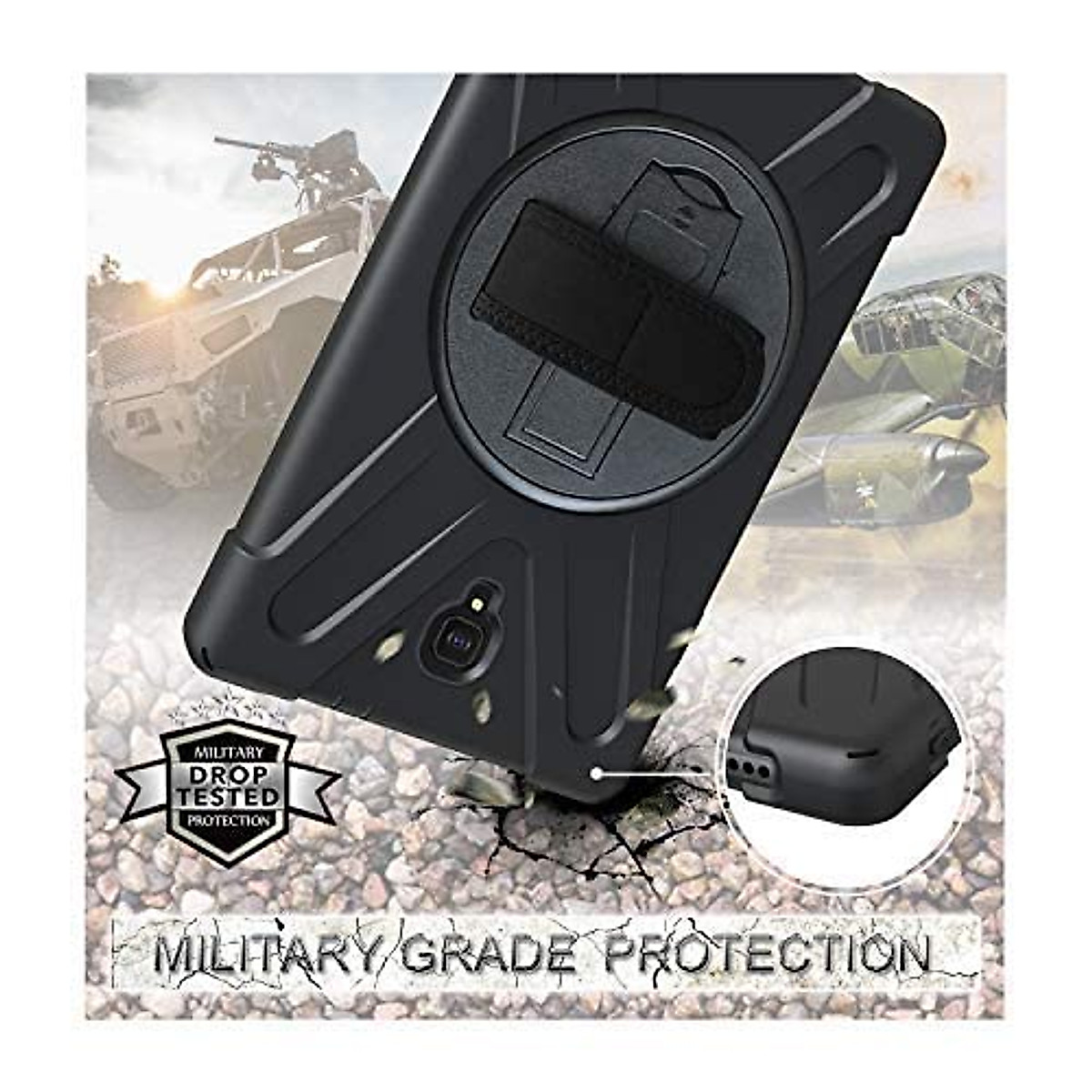 KIQ Case for Galaxy Tab A 10.5 Case T590 2018, Shockproof Heavy Duty Military Armor Hybrid Cover Kickstand for Samsung Galaxy Tab A 10.5 2018 SM-T590 (Shield Black)