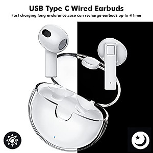 TITACUTE Wireless Earbud Bluetooth Headphone Clear in-Ear Earphone for iPhone 14 13 Pro Max 12 11 XR 8 Galaxy Z Flip Fold 4 3 Samsung S23 S22 S21 S20 A53 A14 Pixel 6 7 6a Noise Canceling USB C Headset