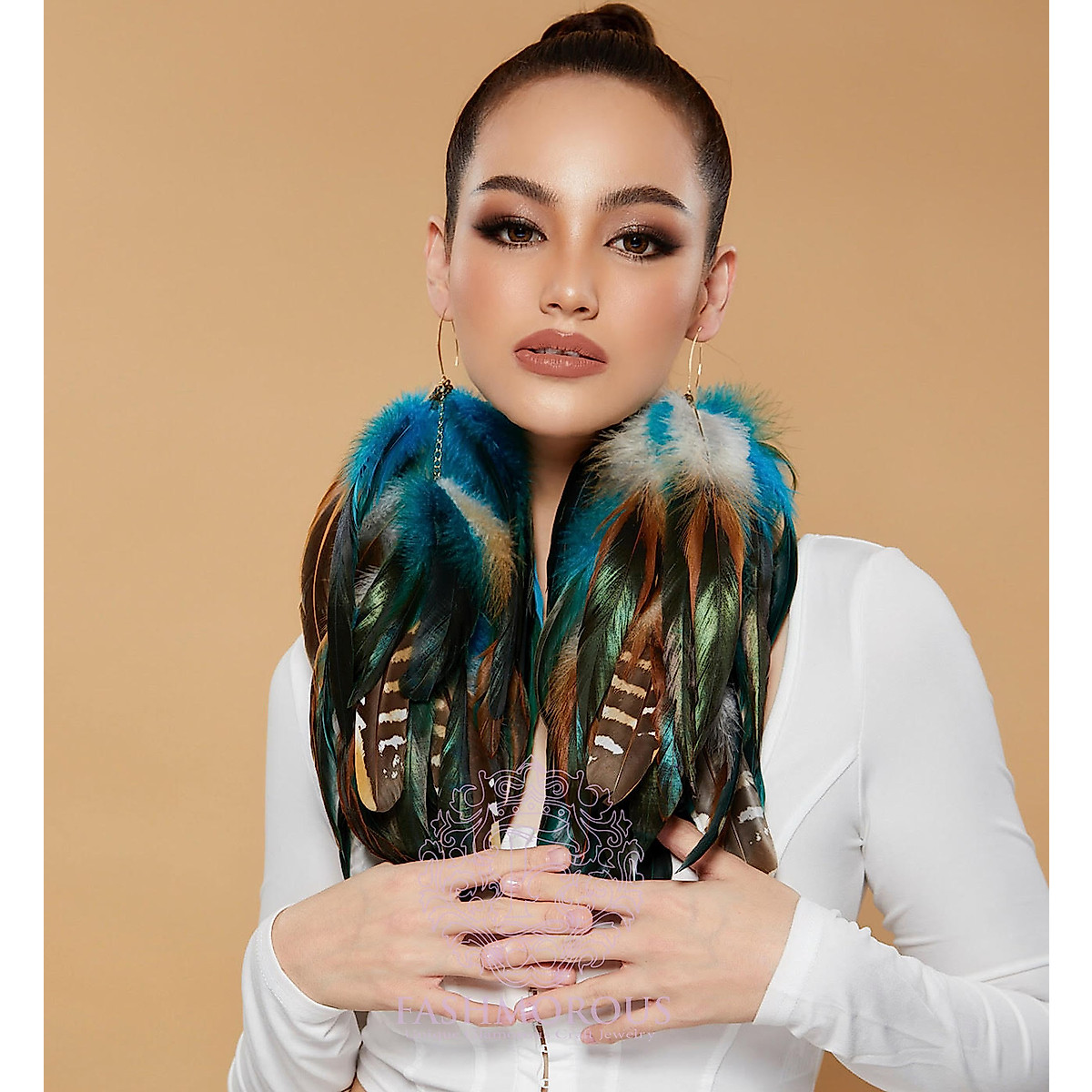 Fashmorous Feather Earrings Blue Feather Earrings for Women Bohemian Feather Earrings for Women Dangle