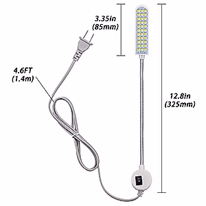 Sewing Machine Light (36LEDs) 8Watt Gooseneck Work Light with Magnetic Mounting Base, White Soft Light for Lathes, Drill Presses, Workbenches (2PACK)