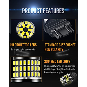 LUYED 3157 LED Bulb Turn Signal Light 1800 Lumens Super Bright 3056 3156 3057 3057K 3157 4157 LED Bulbs with Projector for Tail Lights Backup Reverse Lights,Xenon White,Pack of 2