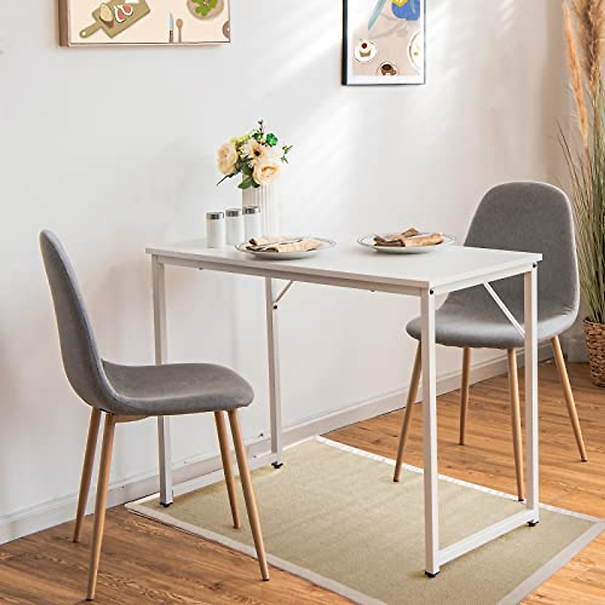 Tangkula White Computer Desk, Study Writing Desk W/Heavy Duty Steel Frame, Modern Simple Style Laptop Table for Home Office, Easy Assembly