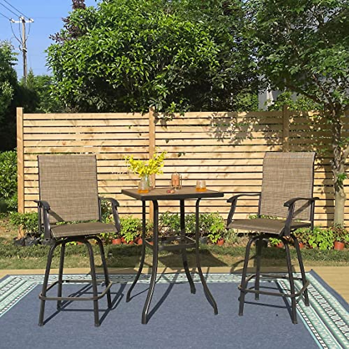 PHI VILLA Patio Swivel Bar Stools Set of 2, Outdoor Bar Height Patio Stools & Bar Chairs with High Back and Armrest, All-Weather Textilene Patio Furniture for Deck Lawn Garden