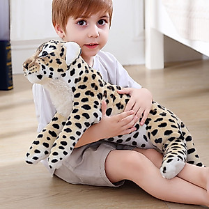 Gisqis Cheetah Stuffed Animal, 16" Leopard Stuffed Animal Stuffed Cheetah Plush Toy Pillow Cheetah Stuffy Cute Giant Realistic Stuffed Jaguar Plush Birthday for Kids Girls