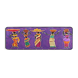 African Girl Women Tribal Purple Runner Area Rug Non Slip Decorative Rug for Hallway Entryway Front Door Bathoom Living Room Home Decor 72x24 inches
