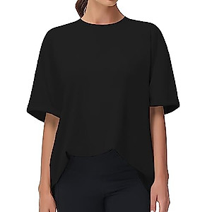 THE GYM PEOPLE Women's Casual Oversized T-Shirts Summer Crewneck Short Sleeve Workout Basic Tee Tops Black