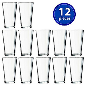 Set of 12 - Drinking Glasses 16 oz Highball Glasses Water Glasses Glass Cups Cup Sets Pint Glasses Beer Glasses Tumblers Bar Glasses Design for Home and Kitchen
