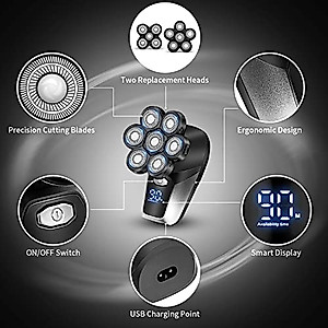 vsmooth Head Shavers for Bald Men Rotary Shavers Multifunctional Close Face Shaving for Man Cordless Electric Shaver for Balding Head Men Waterproof Electric Razor Mens Rechargeable Bald Head Shavers