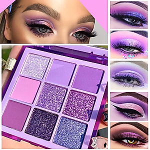 MAEPEOR Jam Purple Eyeshadow Palette 9 Colors Stunning Matte Glitter Eyeshadow Palette Longlasting Waterproof Shimmer Eye Shadow for Girls and Women (Set 3, Jam Purple)