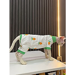 Sphynx Hairless Cat Clothes Autumn Cotton T-Shirts Four Leg Jumpsuit Base Shirts High Collar Pullover Cute Pattern Kitten Shirts Pet Clothes (L（6.6-8.8lbs）, Carrot)