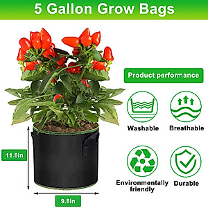 MEKOLIFE Grow Bags 6 Pcs - 5 Gallon Grow Bags with Durable Handles, Thickened Nonwoven Grow Bag to Grow Vegetables, Grow Bags 5 Gallon for Outdoor Fruits Flowers Potato Tomato Planting