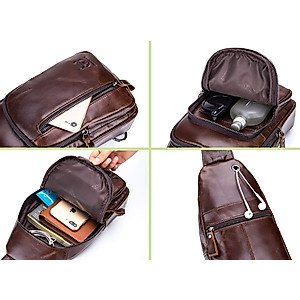 BULLCAPTAIN Mens Sling Bag Genuine Leather Chest Shoulder Backpack Crossbody Outdoor Travel Casual Daypack (brown), Medium