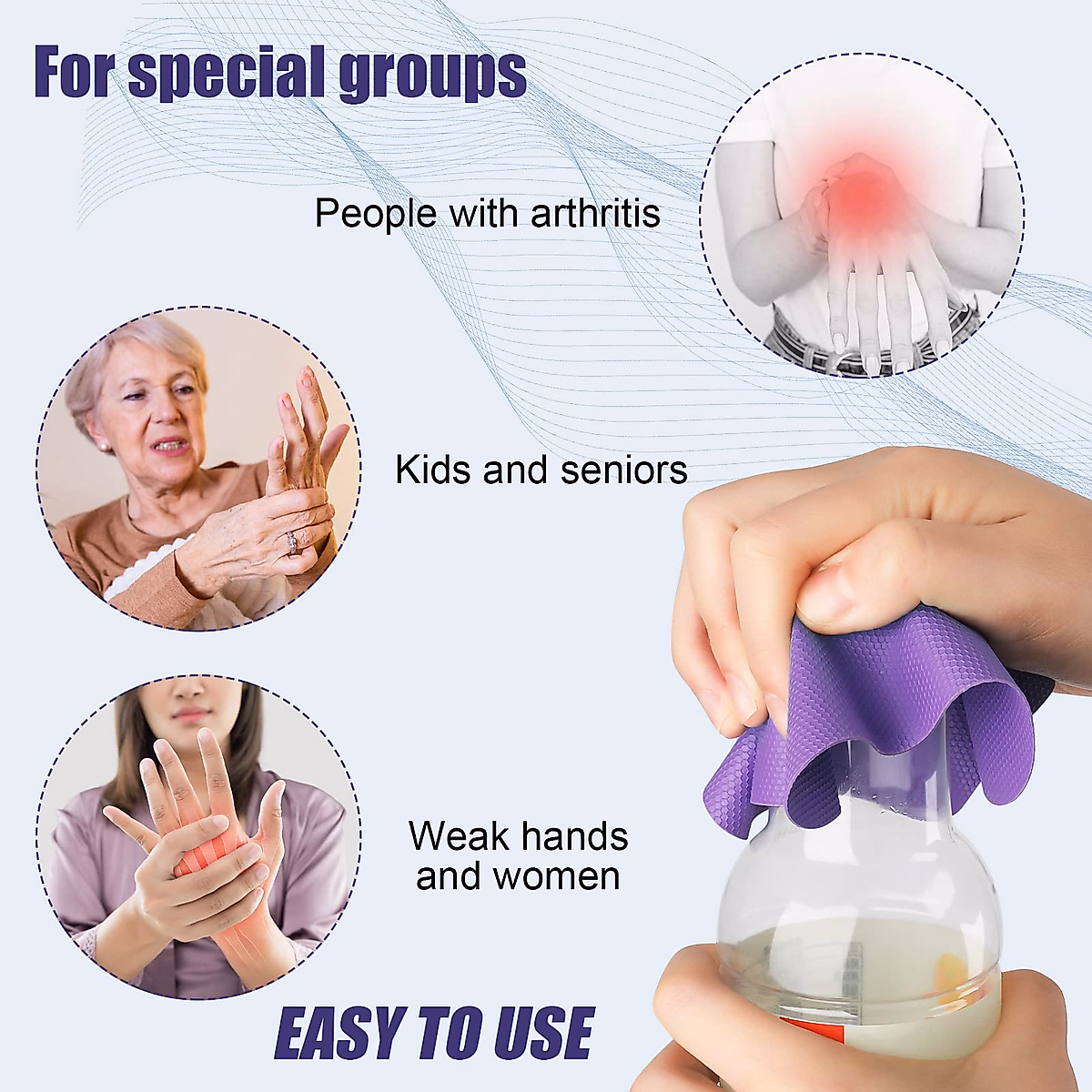 4pcs Bottle Opening Gripper, Rubber Jar Opener Multi-Purpose Jar Gripper Pads for Weak Hands Seniors Elderly Kitchen Coasters (Light Blue, Green, Purple, Gray)