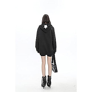 GAI Y2K Full Zip Up Hoodie Women Men Skeleton Skull Gothic Grunge Oversized Aesthetic Sweatshirts Emo Alt Jacket Clothes (M,2-Black)