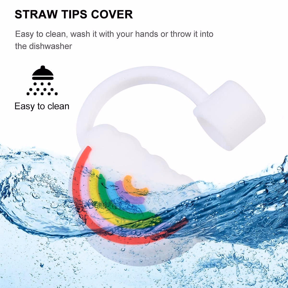 BESTOYARD Silicone Straws Tips Cover Cartoon Rainbow Reusable Compatible with Stanley Drinking Straw Lid Plug Anti-dust Airtight Seal Splash Proof For Telescopic Straw Beverages