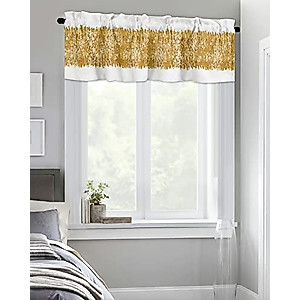 WARM TOUR Curtain Valance for Windows Gold Block Line White Back Kitchen Valances Rod Pocket Short Curtains,Modern Abstract Art Window Treatment Panel for Living Room Bathroom Bedroom 42x12in