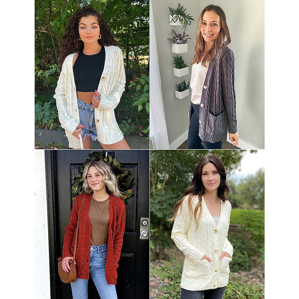 MEROKEETY Women's 2025 Casual Long Sleeve Open Front Cardigan Sweater Solid Color Button V Neck with Pockets,Blue,M