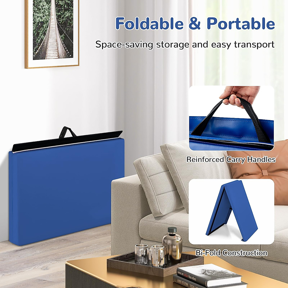 GYMAX Exercise Mat, 2' x 6' Bi-Fold with Carry Handles, Thick Home Workout Floor Mat for Gymnastics, Tumbling, Yoga, MMA, Wrestling