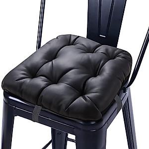 Big Hippo Chair Pads,Soft Leather Tufted Chair Seat Cushion Thicken U-Shape Chair Cushion Padding with Elastic Bands for Home Office Outdoor(Black-1pc)