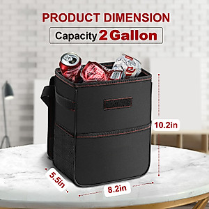 Simple Deluxe Car Trash Can with Lid and Storage Pockets, Leak-Proof Car Garbage Can with Adjustable Straps, Waterproof, Portable and Collapsible Trash Bag for Car, 2 Gallon, Black