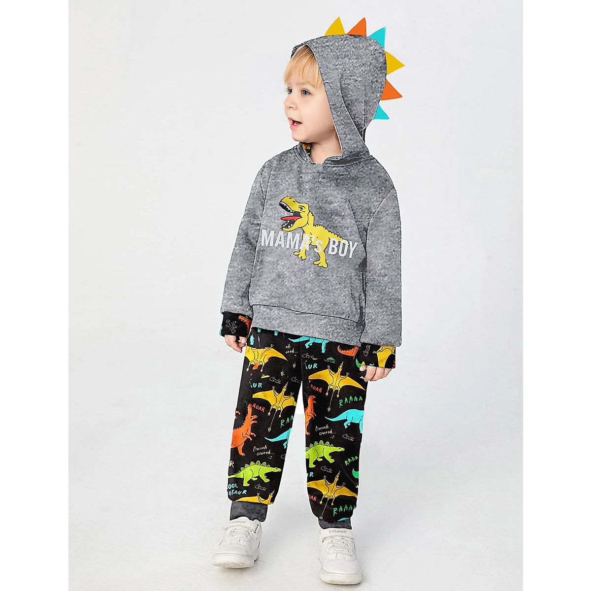 BAVADER Toddler Boy Clothes 18 24 Months Boy Clothes Mama's Boy Dinosaur Long Sleeve Hoodie Pant Sets Toddler Clothes for Boys