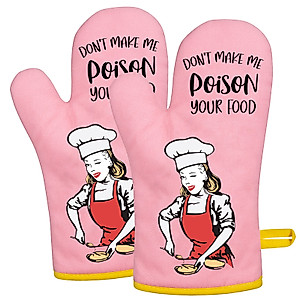 Miracu Funny Oven Mitts, Fun Pink Oven Mitt Set, Retro Kitchen Mitts - Baking Cute Oven Mitts for Women Friend, Mothers Day, Unique House Warming, Birthday Cooking Gifts for Women, Mom Wife Baker Her