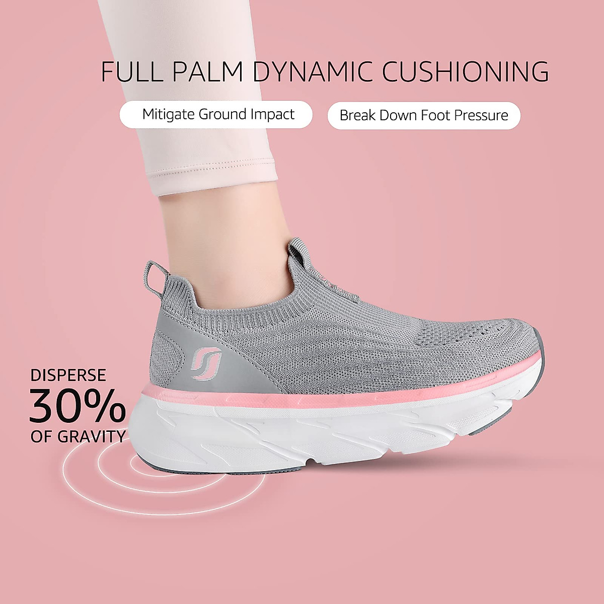STQ Slip on Tennis Shoes for Women Supportive Walking Shoes Cushioned Fashion Sneakers Arch Support Jogging Shoes for Workout Grey Pink 8 US