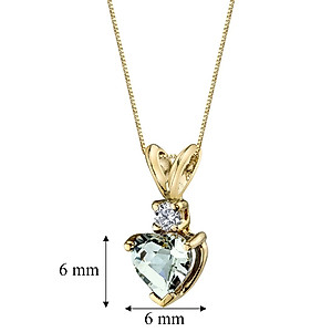 PEORA Green Amethyst with Genuine Diamond Pendant in 14 Karat Yellow Gold, Heart Shape Solitaire, 6mm