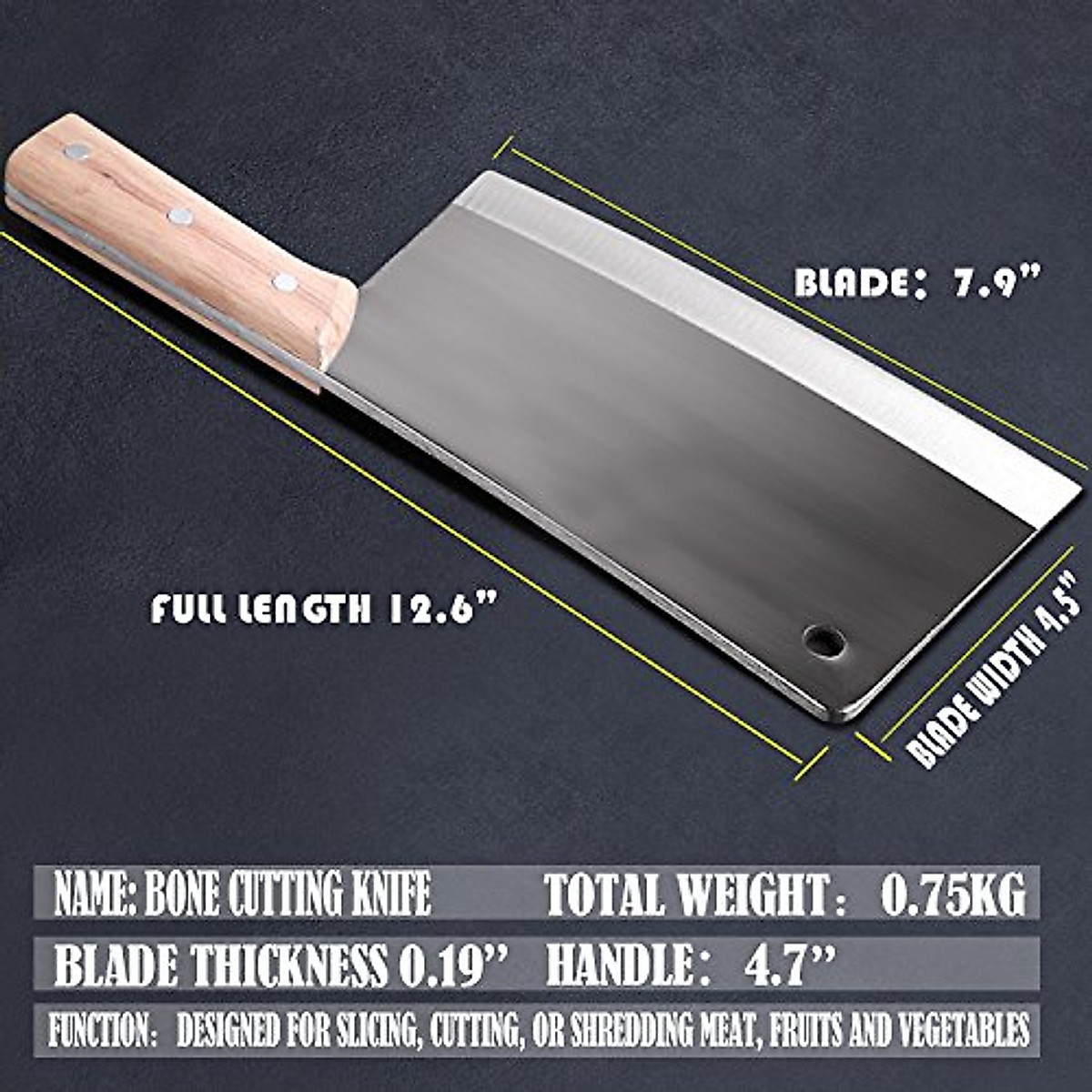 KOFERY 8-Inch Blade Handmade Forged Kitchen Stainless Steel Cleaver Chopper Butcher Knife Heavy-duty Cleaver with Full Tang Wooden Handle Chicken Bone Terminator L204